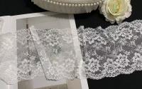 China A1Z011 16.5cm Wide Fancy French Double Wave Floral Elastic Stretch Lace Fabric Rhinestones for Lingerie Wedding Dresses for sale