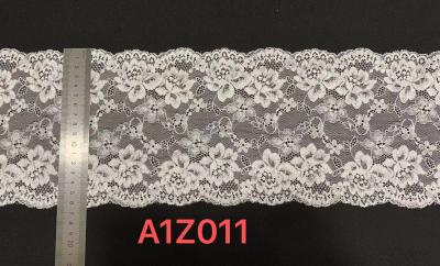 China A1Z011 16.5cm Wide Fancy French Double Wave Floral Elastic Stretch Lace Fabric Rhinestones for Lingerie Wedding Dresses for sale