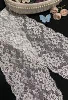 China A1Z011 16.5cm Wide Fancy French Double Wave Floral Elastic Stretch Lace Fabric Rhinestones for Lingerie Wedding Dresses for sale