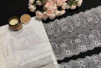 China A1Z012# Double Scalloped Shell Knitted French Lace with Spandex 21.5CM Width Elastic for Bridal Apparel for sale