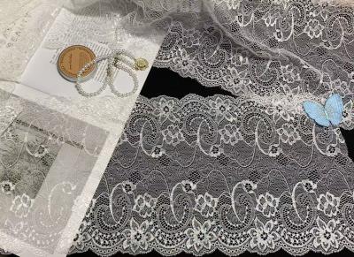 China A1Z012# Double Scalloped Shell Knitted French Lace with Spandex 21.5CM Width Elastic for Bridal Apparel for sale