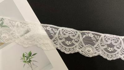 China 6.5cm Soft White Floral Nylon Stretch Lace Trim with Scalloped Flower Edge for Lingerie & Dress Sewing for sale