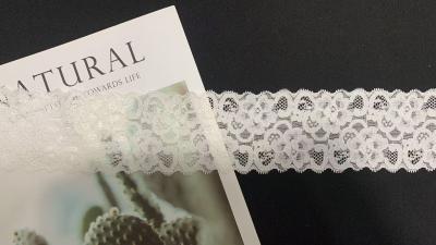 China Exquisite White Heart-floral Lace with Dotted Hollow Mesh, Soft Stretch Nylon for Garment and Intimate Wear Trimming for sale