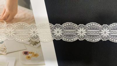 China A1T0181 # White Floral French Lace Fabric Stretch Nylon Lace Trim Delicate Elastic Lace Ribbon Garment Lingerie Dress Decoration for sale