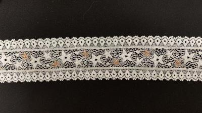 China French Lace Sequin Glitter Trim 5cm Width Woven with Gold Metallic Star Threads Double Scalloped Mesh Border Lightweight Soft for sale