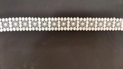 China 3.5cm Width Milk Silk Lace Trim with Scalloped Edge and 3D Floral Pattern for Apparel Decoration for sale