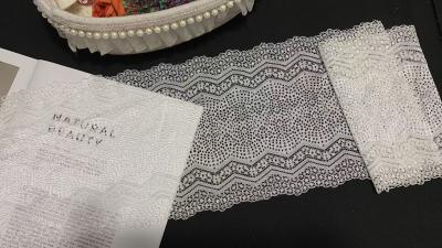 China Premium French Lace Luxury Fancy Vintage Wave Jacquard Stretch Lace Trim White Elastic Lace Tape Breathable Mesh Lace Border DIY for sale