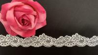China 4cm Vintage Curly Floral Hollow Elastic Nylon Lace Trim Double Scalloped Edge Soft Breathable Fabric for Lingerie Nightgown Wedding Dress and Ladies Fashion Apparel Decoration for sale