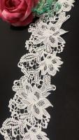 China 10cm Width Milk Silk Floral Lace Trim with Scalloped Edge and 3D Floral Pattern for Dress and Home Decor for sale