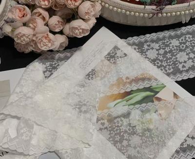 China A1Z016 12cm Wide French Lace Floral Stretch Elastic Trim Wave Border for Pajamas and Bags for sale