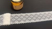 China 5cm White Double Scalloped Heart Diamond Elastic Lace Trim Hollow Mesh Fabric for Lingerie Dress Pajamas for sale