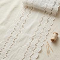 China 34cm Eyelet Cotton Embroidered Lace Trim  Bilateral Wave Edge Wide White Hollow Woven Flower Wedding Dress Trim for Clothing for sale