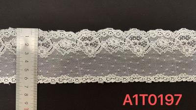 China 6.5cm Elastic Nylon Spandex Lace Trim with Single Scalloped Edge and Soft Mesh Base for T-shirt and Ladies Apparel for sale