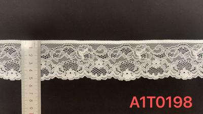 China 5.5cm Elastic Nylon Spandex Lace Trim with Single Floral Scalloped Bottom and Soft Mesh for Garment Decoration for sale