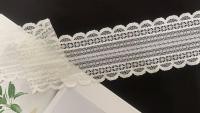 China 8cm Symmetrical Wavy Edge Stretch Lace Trim with Fine Geometric Mesh for Tee Dress and Loungewear for sale