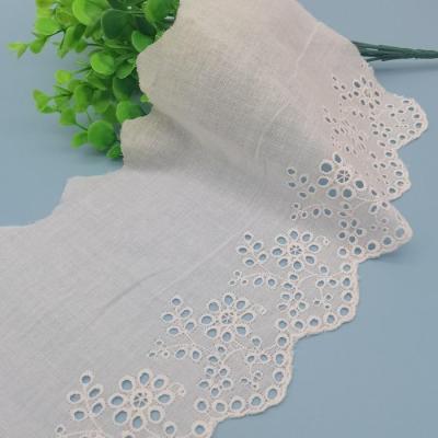 China White Cotton Cutwork Lace Trim with Scalloped Edge and Floral Pattern for Clothing Sewing Accessories for sale