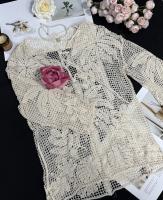China Mid to Long Bohemian Knitted Jacket with Handmade Leaf Floral Crochet Hollow-Out Design and Lightweight Knitted Fabric in Retro Boho Style for sale
