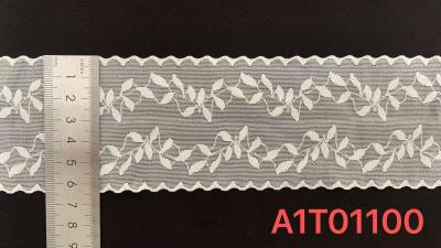 China 6.5cm Elastic Leaf Pattern Nylon Spandex Lace Trim with Scalloped Edge for Lingerie and Dress for sale