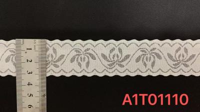 China 3.2cm Width Soft Wavy-edge Elastic Lace Trim with Subtle Flower Hollow Pattern for Lingerie & Dress for sale