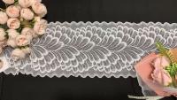 China 19CM Wide Stretch White Lace Trim A1Z018 Peacock Feather Pattern Elastic Lace For Lingerie Nightgown Dress Decoration for sale