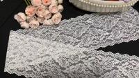 China A1Z020 Vintage Rose Floral Elastic Lace Trim, Double Scalloped Hollow Out White Lace Ribbon For Lingerie Dress Nightgown Decoration for sale