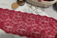 China A1Z021 Burgundy Floral Stretch Lace Trim, Double Scalloped Vintage Nylon/Spandex Lace Ribbon for Lingerie Wedding Dress Nightgown Decoration for sale