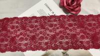 China A1Z021 Burgundy Floral Stretch Lace Trim, Double Scalloped Vintage Nylon/Spandex Lace Ribbon for Lingerie Wedding Dress Nightgown Decoration for sale