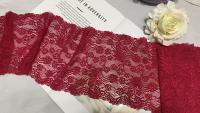 China A1Z021 Burgundy Floral Stretch Lace Trim, Double Scalloped Vintage Nylon/Spandex Lace Ribbon for Lingerie Wedding Dress Nightgown Decoration for sale