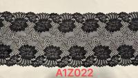 China A1Z022 Black Big Floral Stretch Lace Trim, 23.5CM Double Scalloped Hollow Out Elastic Lace Ribbon For Lingerie Dress Sleepwear Decoration for sale