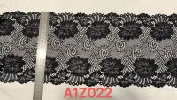 China A1Z022 Black Big Floral Stretch Lace Trim, 23.5CM Double Scalloped Hollow Out Elastic Lace Ribbon For Lingerie Dress Sleepwear Decoration for sale
