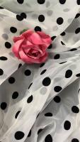 China Luxury 100% Polyester Organza Lace Fabric with Black Polka Flocking Dot Print for Home Decor & Clothing for sale