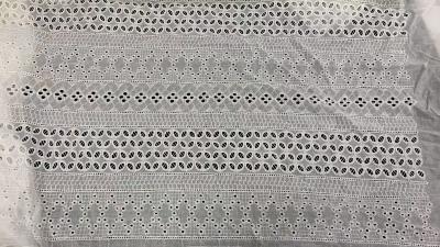 China Soft 100% Cotton Horizontal Striped Eyelet Embroidery Fabric, Geometric Diamond Oval Hollow Cutwork Lace for Summer Dress Blouse for sale