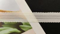 China 2.5cm Nylon Spandex Elastic Lace Trim with Scalloped Edge and Fine Horizontal Stripe Mesh for Lingerie Decoration for sale