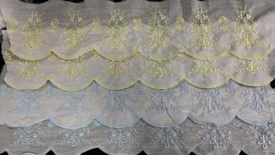 China 100% Cotton Soft  Eyelet chicken Embroidery Lace Trim Gold Thread Floral Embroidery Scalloped Lace Edging for Ladies Apparel for sale
