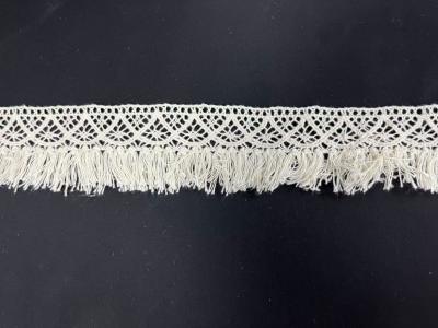 China 100% Cotton Tassel Lace Trim, 4.5cm Width Hollow Crochet Fringe Lace Border for Dress, Skirt, Home Textile DIY Decoration for sale