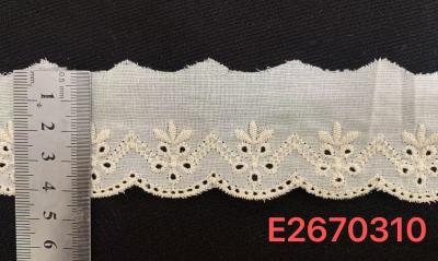China 4.2cm Breathable Cotton Chicken Lace Trim with Wheat Floral Eyelet Embroidery and Double Scalloped Edge for Women Apparel for sale