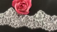 China Eyelash Lace Trim 12cm Width Delicate Flower Pattern Non-Stretch Nylon for Wedding & Lingerie for sale