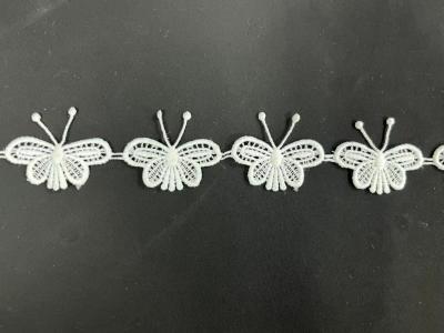 China Butterfly & Bowknot Milk‑Yarn Embroidery Lace Trim, White Guipure Lace Ribbon for Garment Decoration for sale