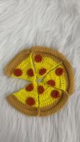 China Handmade food Cotton Crochet Pizza Applique Patch, Pepperoni Pizza Slice Sew‑on Patch for Kids Garment Accessories for sale
