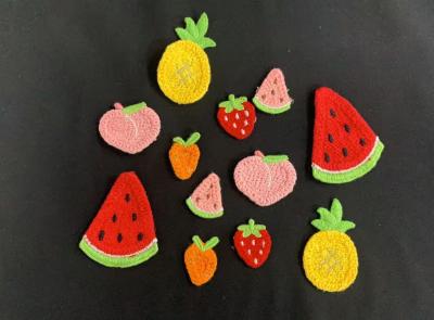 China Colorful Imitate Handmade Fruit patches Watermelon Strawberry Pineapple Peach Carrot  Cute Fruit Motif Imitation Handmade Applique Patches for Kids Garment Accessories for sale