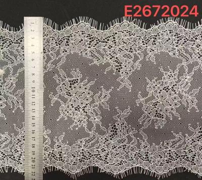 China White Eyelash Non-Elastic Nylon Lace Trim Romantic Floral Lace for Evening Gown Garment Accessories for sale