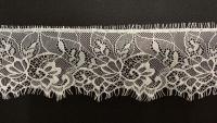 China Wholesale White Pure Nylon Eyelash Lace Trim with Hollow Floral Pattern and 8.5cm Width for Wedding Dresses for sale