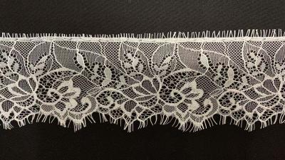 China Wholesale White Pure Nylon Eyelash Lace Trim with Hollow Floral Pattern and 8.5cm Width for Wedding Dresses for sale