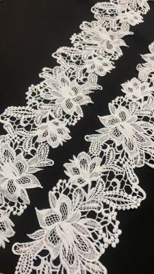 China 10cm Polyester Milk yarn Water‑Soluble Embroidery Lace Trim, Floral Hollow Lace Border for Wedding Dress for sale