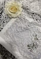 China White Milk Yarn Water‑Soluble Embroidery Fabric,Geometric Floral Hollow  Lace Fabric Hollow Embroidery for Dress & Wedding for sale