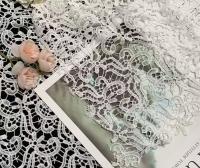 China White Milk Yarn Water‑Soluble Embroidery Fabric,Geometric Floral Hollow  Lace Fabric Hollow Embroidery for Dress & Wedding for sale
