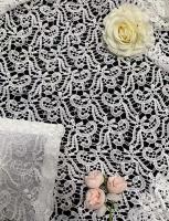 China White Milk Yarn Water‑Soluble Embroidery Fabric,Geometric Floral Hollow  Lace Fabric Hollow Embroidery for Dress & Wedding for sale