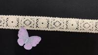 China 3cm Width Cotton Lace Trim with Three-dimensional Rose Motif and Square Hollow Grid Base for Garment Trimming for sale