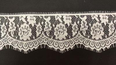 China Pure Nylon Eyelash Lace Trim with Hollow Floral Pattern and Eyelash Fringe Edge for Garment Decoration for sale