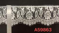 China Pure Nylon Eyelash Lace Trim with Hollow Floral Pattern and Eyelash Fringe Edge for Garment Decoration for sale
